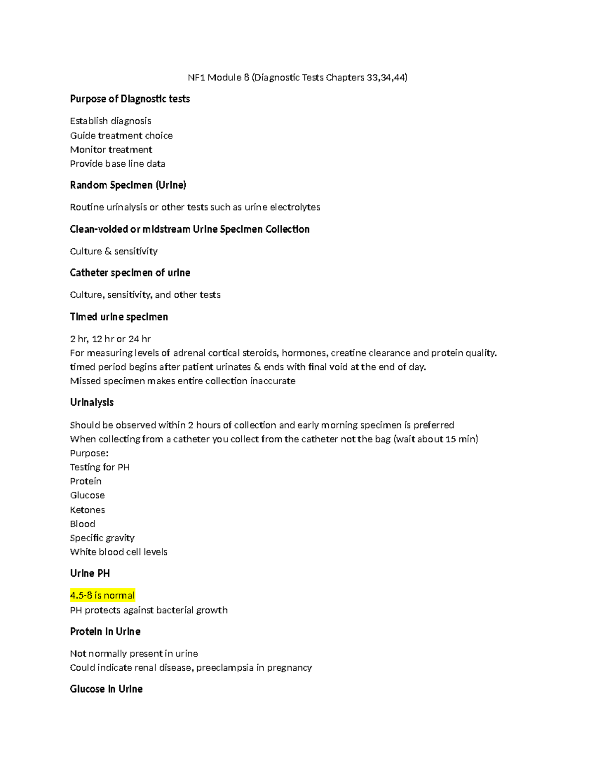 NF1 Module 8 - Learning Objectives - NF1 Module 8 (Diagnostic Tests ...