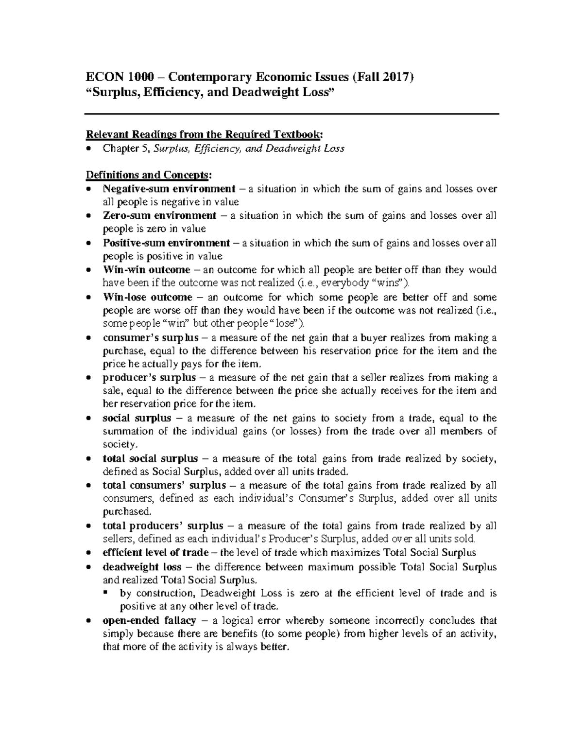 Chapter 5 Study Guide - ECON 1000 – Contemporary Economic Issues (Fall ...