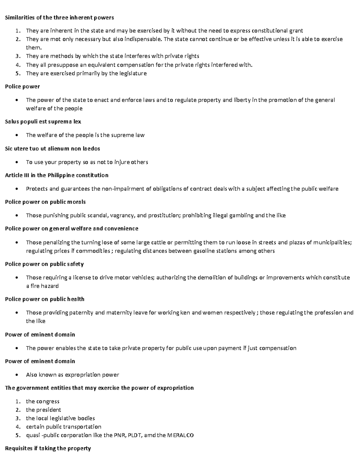 Notes inherent powers -possible q and a - Similarities of the three ...