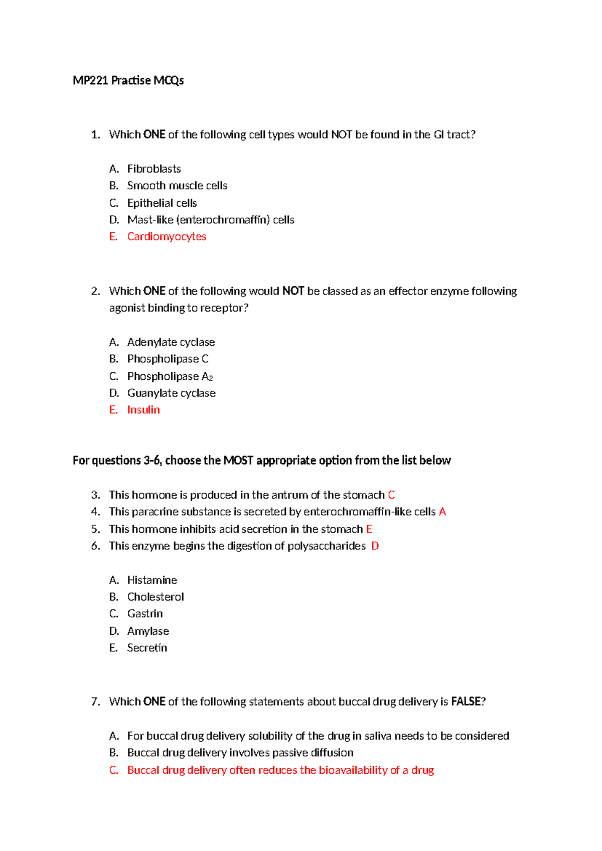 Practice MCQs answers - MP221 Practise MCQs 1. Which ONE of the ...