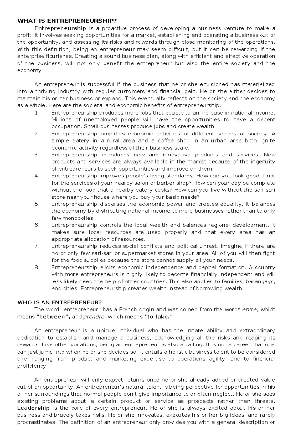 Entrep Reviewer, Module 1&2 - WHAT IS ENTREPRENEURSHIP ...