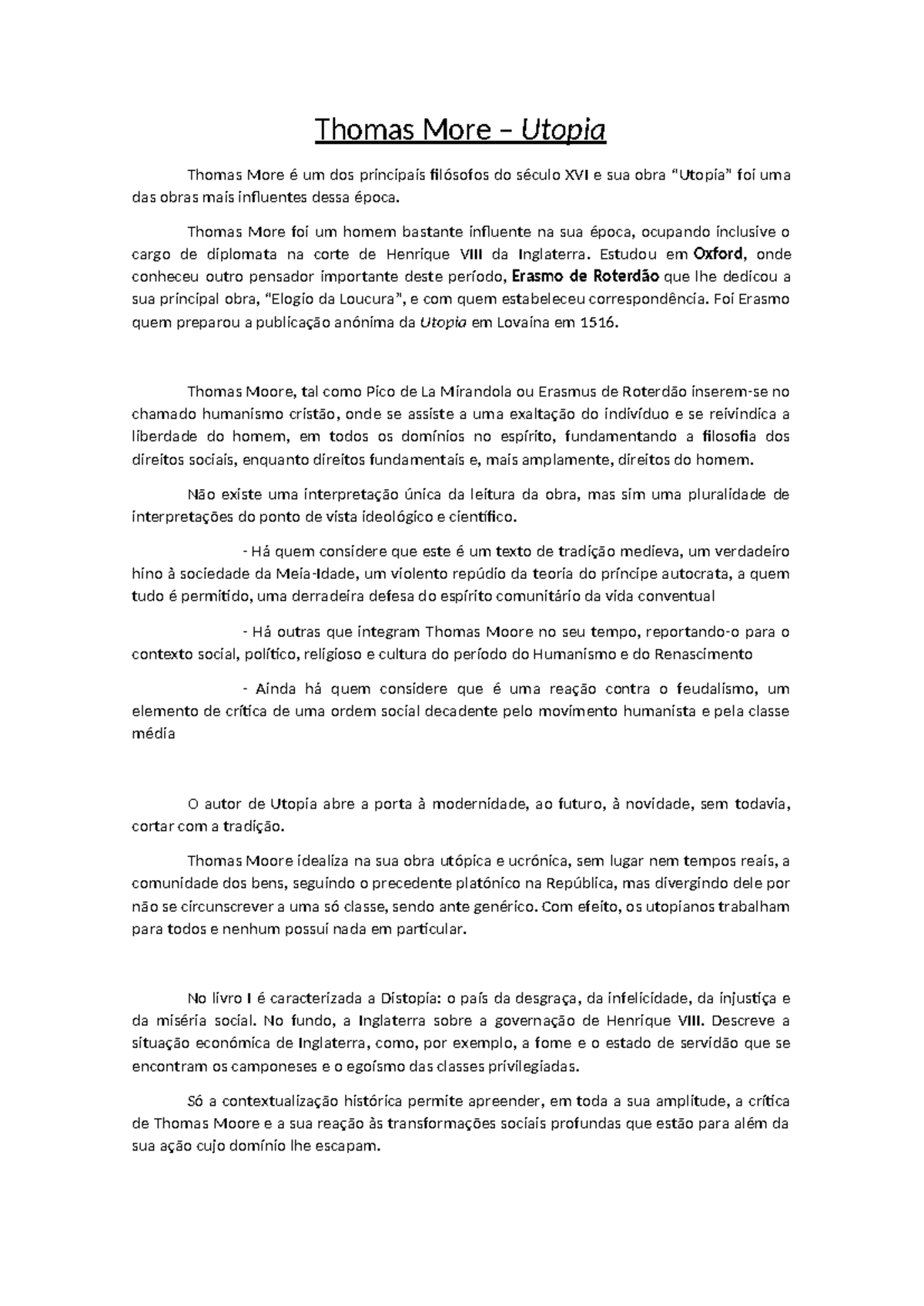 Apresentação do livro UTOPIA - Thomas More – Utopia Thomas More é um ...