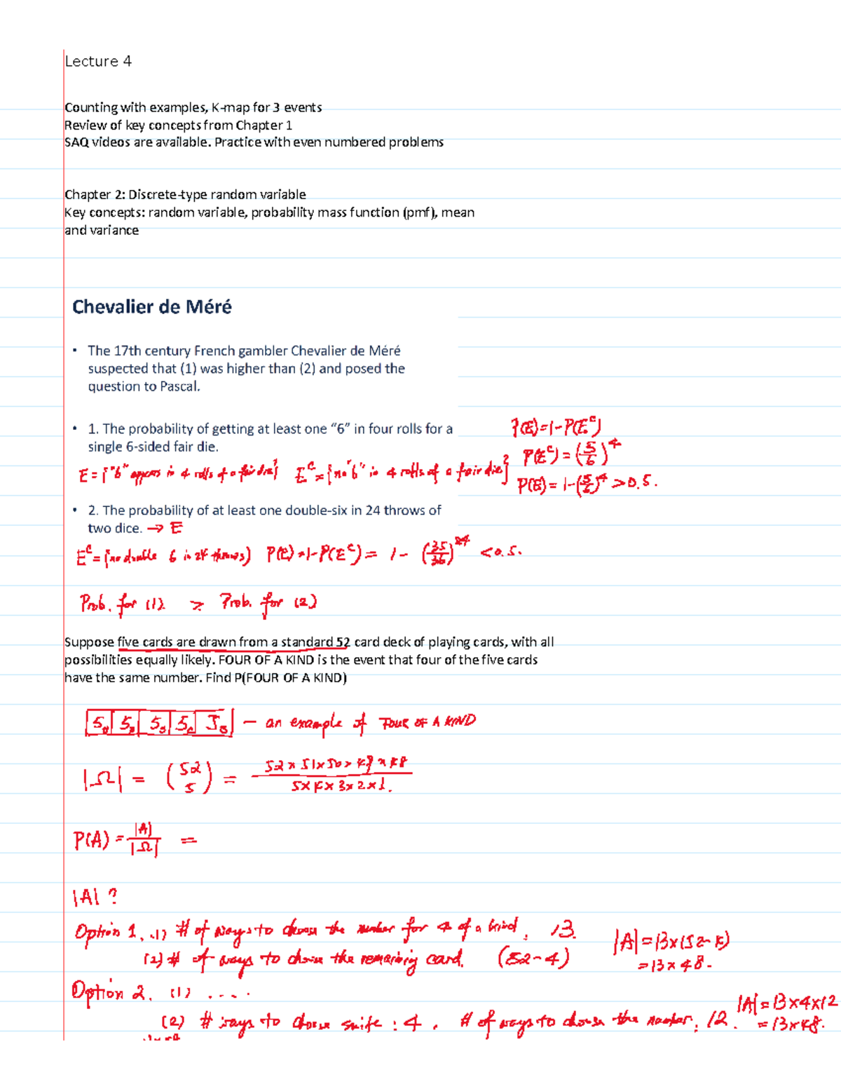 Lecture 4b - Counting with examples, K-map for 3 events Review of key concepts from Chapter 1 ...