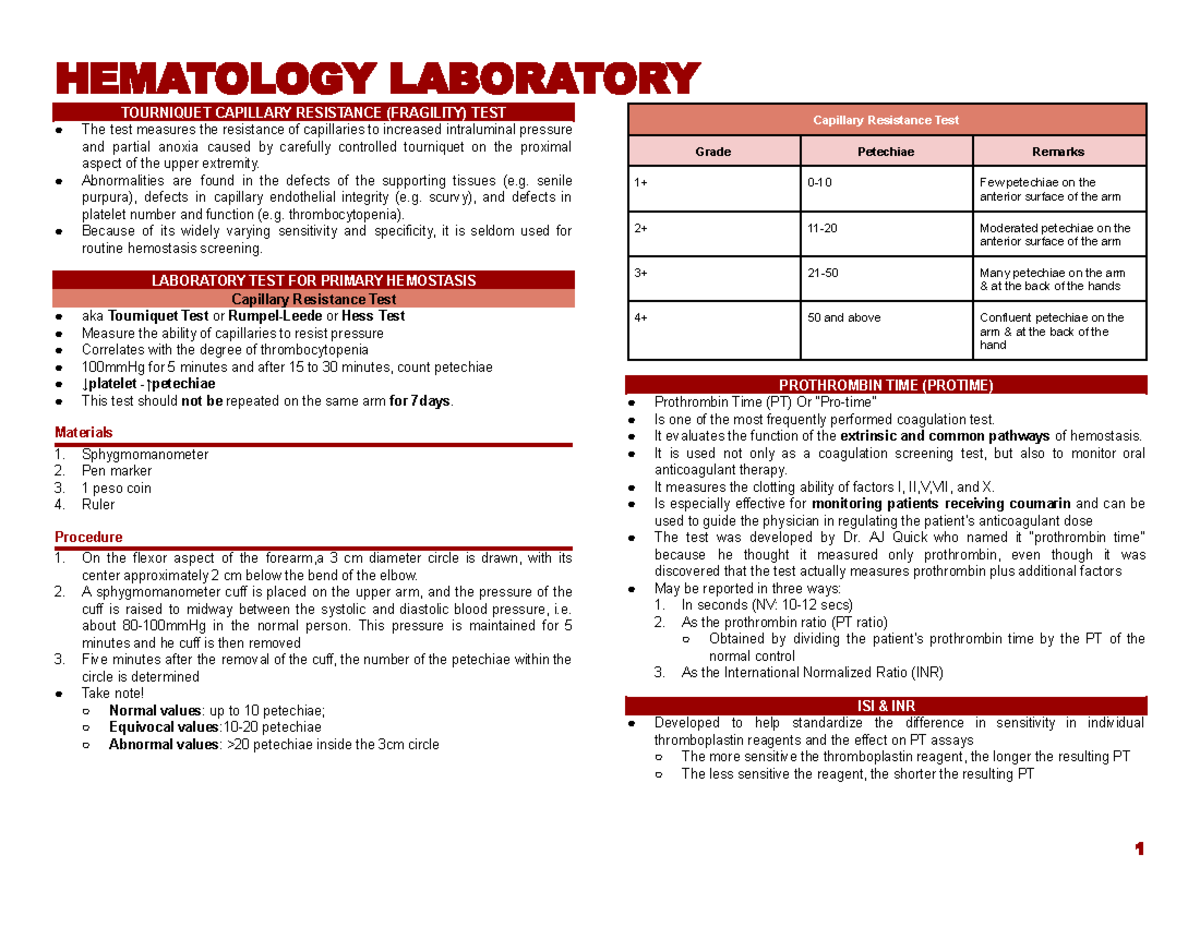 HEMA-LAB- Finals - Hematology Laboratory for board exams. - HEMATOLOGY LABORATORY TOURNIQUET ...