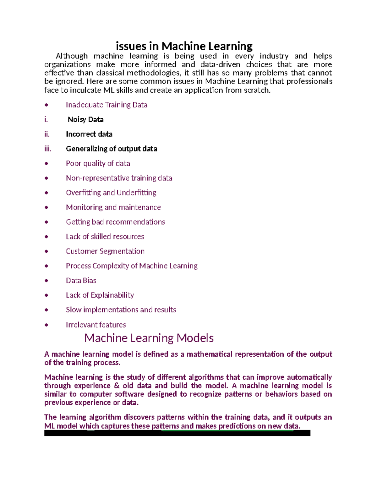 ML notes - React JS ML and MCA syllabus - issues in Machine Learning ...