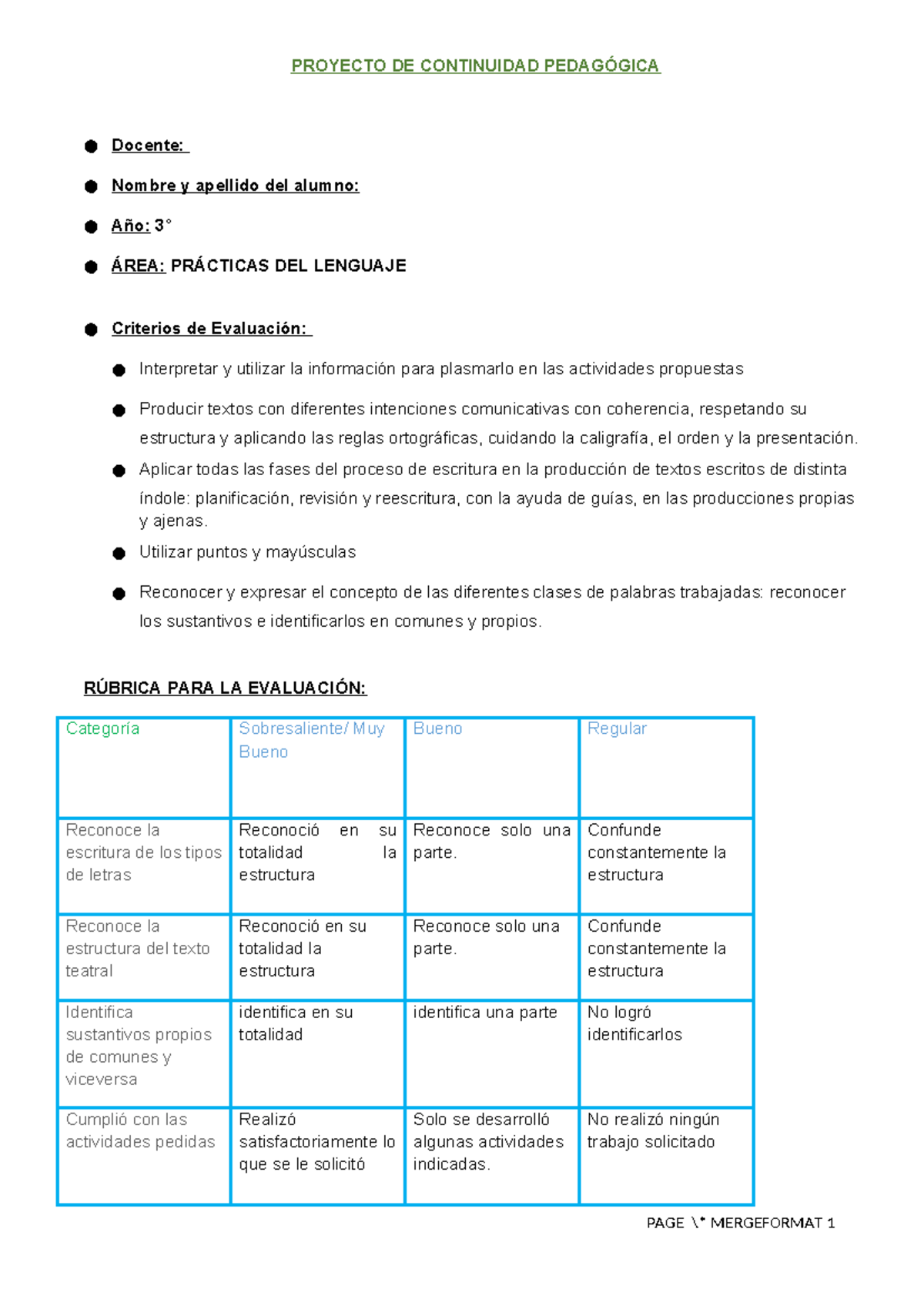 Prácticas del Lenguaje - PROYECTO DE CONTINUIDAD PEDAGÓGICA Docente: Nombre y apellido del - Studocu