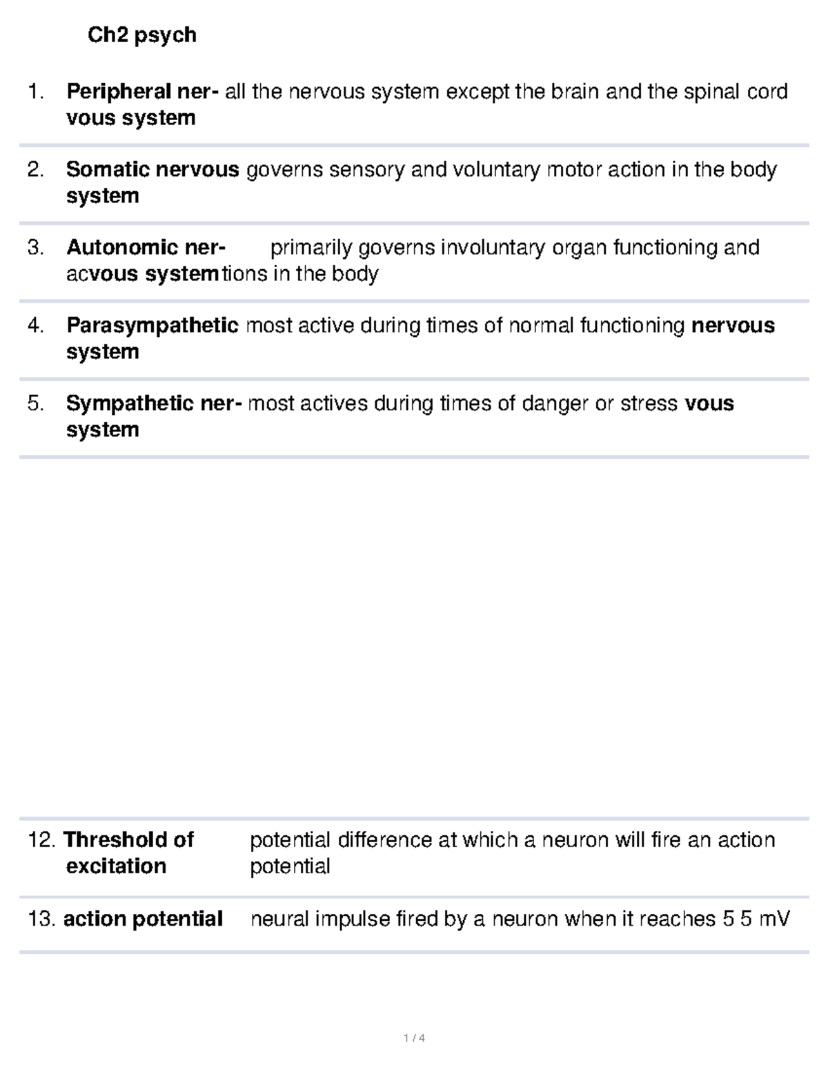 Ch2 psych - nervous system - Peripheral ner- all the nervous system ...