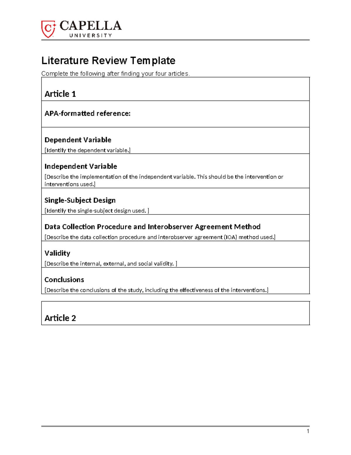 Cf literature assignment - Literature Review Template Complete the ...