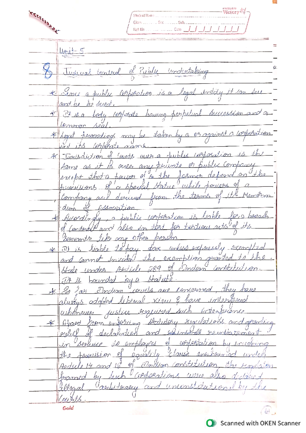 Unit 5 KSLU Notes - emotion Victory Student Name Class Sec Sub Roll No ...