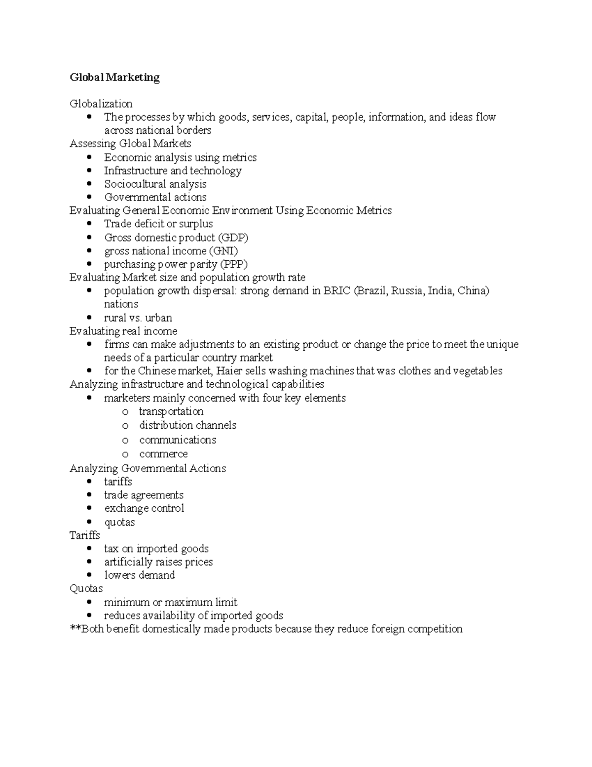 Global marketing notes - Global Marketing Globalization The processes ...
