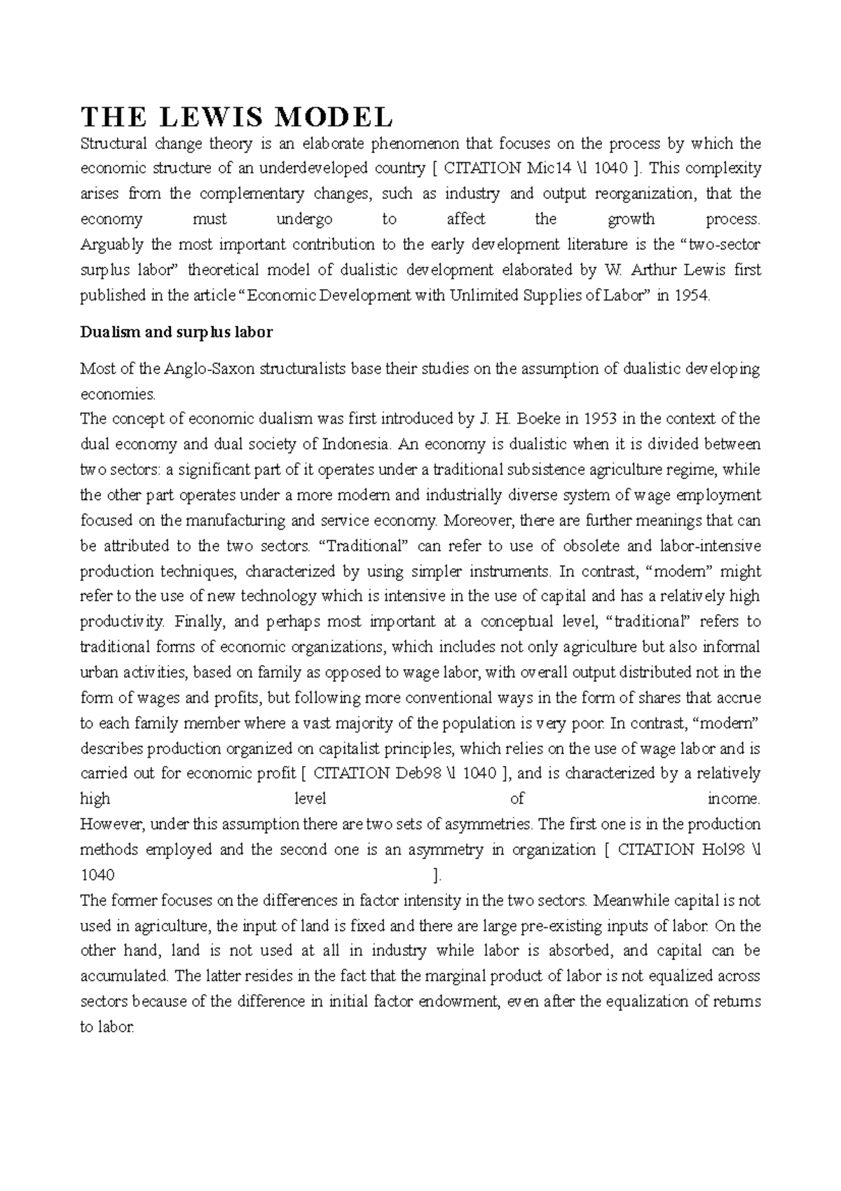 The Lewis Model Summary - THE LEWIS MODEL Structural change theory is ...
