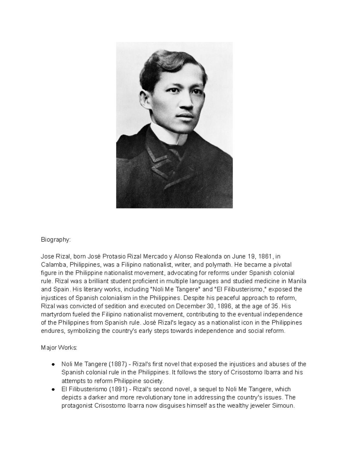 Jrizz - heop this helps - Biography: Jose Rizal, born José Protasio ...