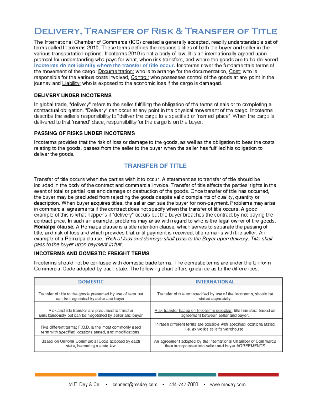 Delivery transfer of risk and transfer of title - Intellectual Property ...
