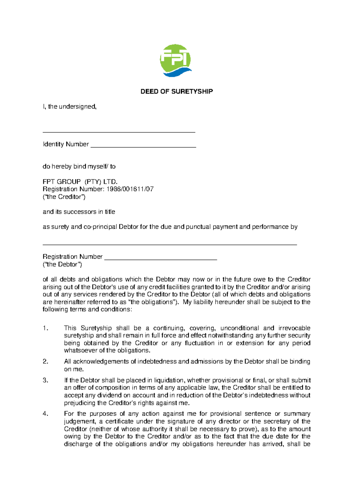 DEED-OF- Suretyship - DEED OF SURETYSHIP I, the undersigned, - Studocu