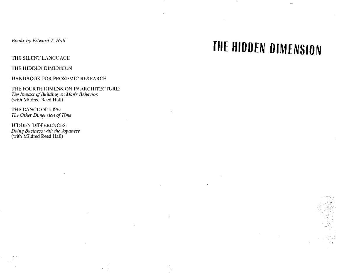 Edward T. Hall - The Hidden Dimension (1990) - Physical Education II ...