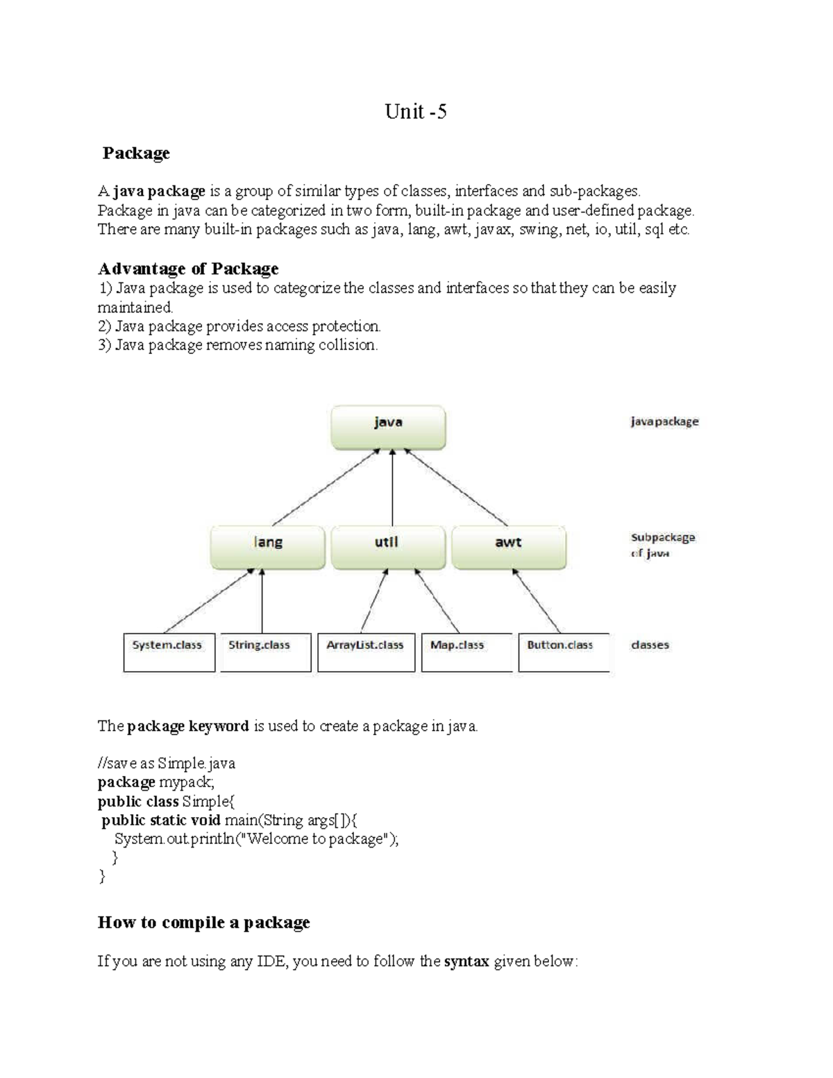 Unit 5 Java Unit Package A Java Package Is A Group Of Similar Types Of Classes Interfaces