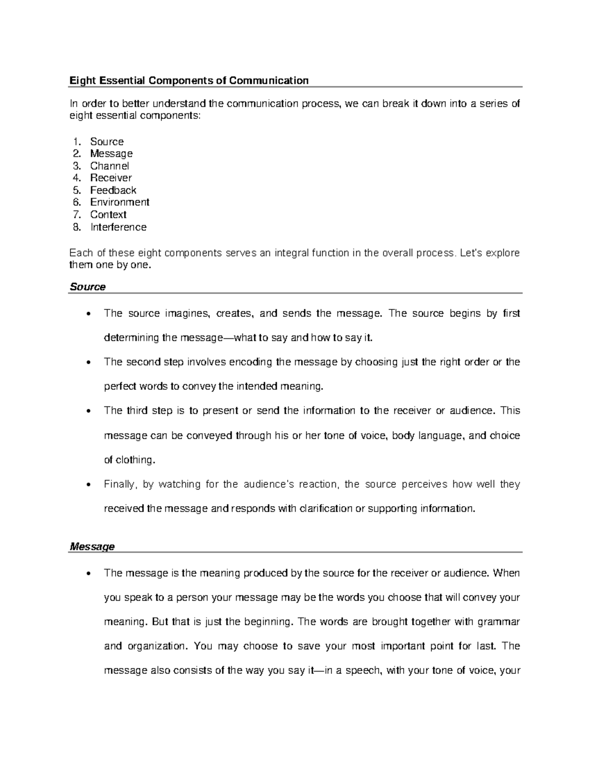 WEEK 7 - None - Eight Essential Components of Communication In order to ...