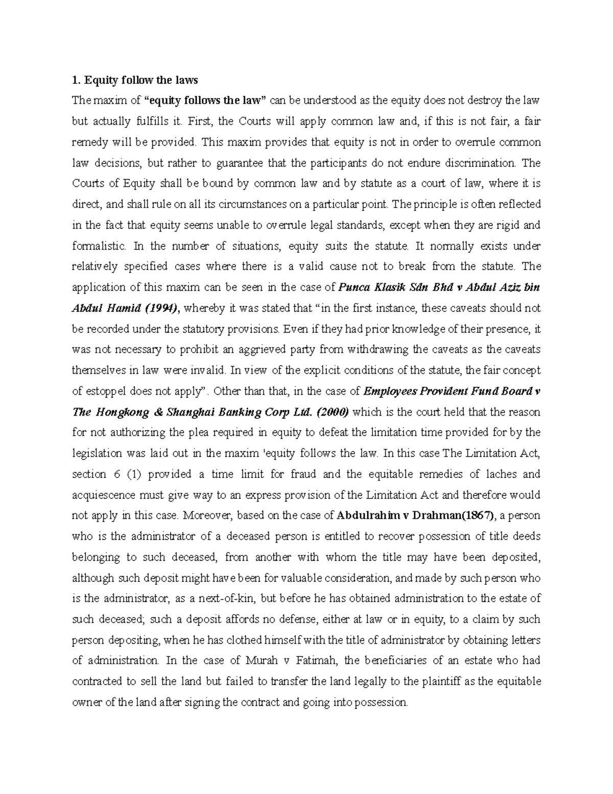 Tutorial EQT Repeat - study purposes - Equity follow the laws The maxim ...