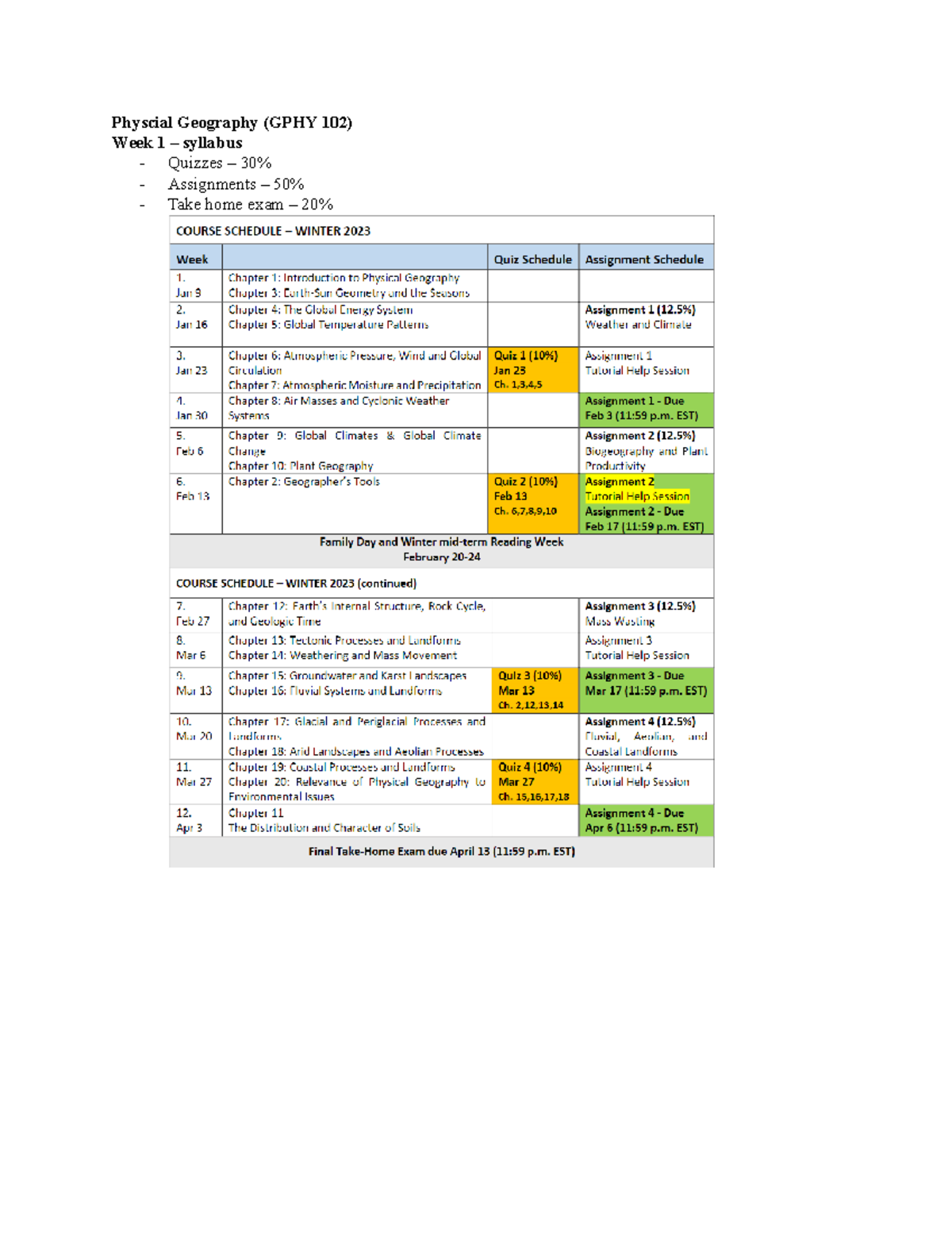 GPHY Lecture Notes - Physcial Geography (GPHY 102) Week 1 – syllabus ...