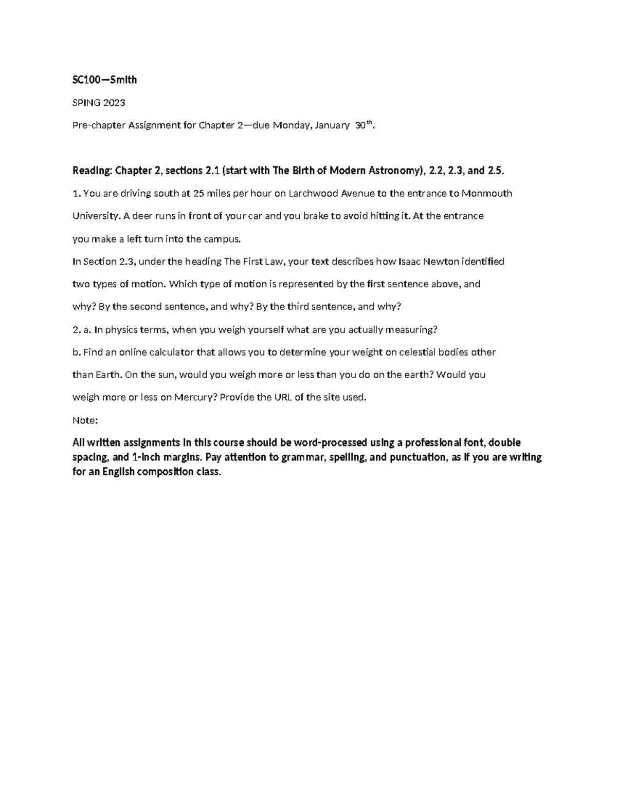 Sc100 Chapter 2 Pre Chapter Assignment Sc100—smith Sping 2023 Pre 6509