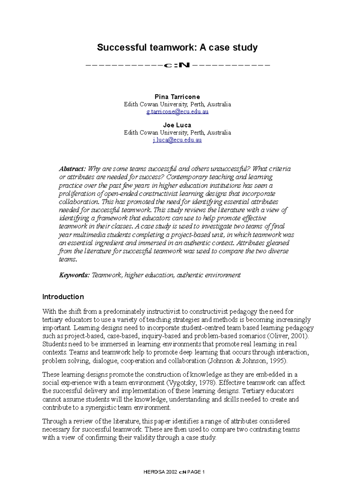 Successful Teamwork - ff42t2 - HERDSA 2002 c:N PAGE 1 Successful ...