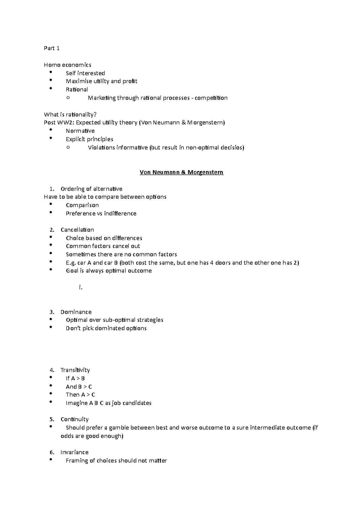 Judgment and decision making lectures - Part 1 Homo economics Self ...