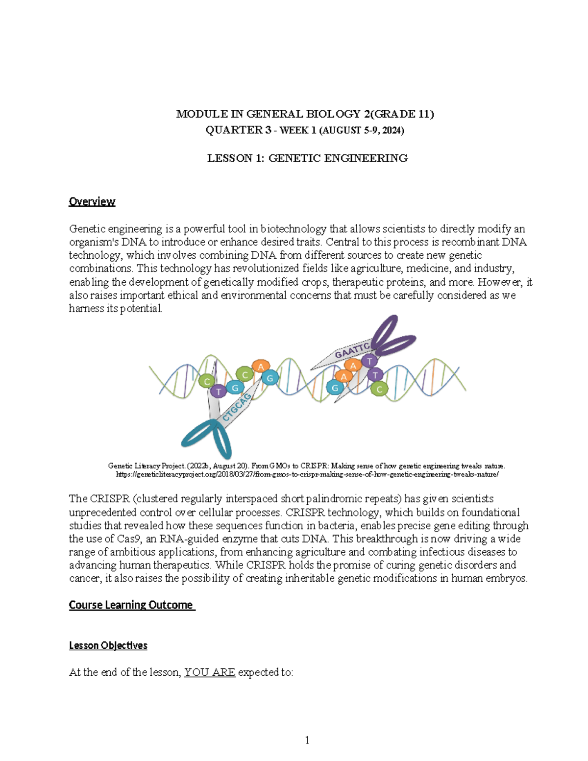 Genetic engineering - MODULE IN GENERAL BIOLOGY 2(GRADE 11) QUARTER 3 ...
