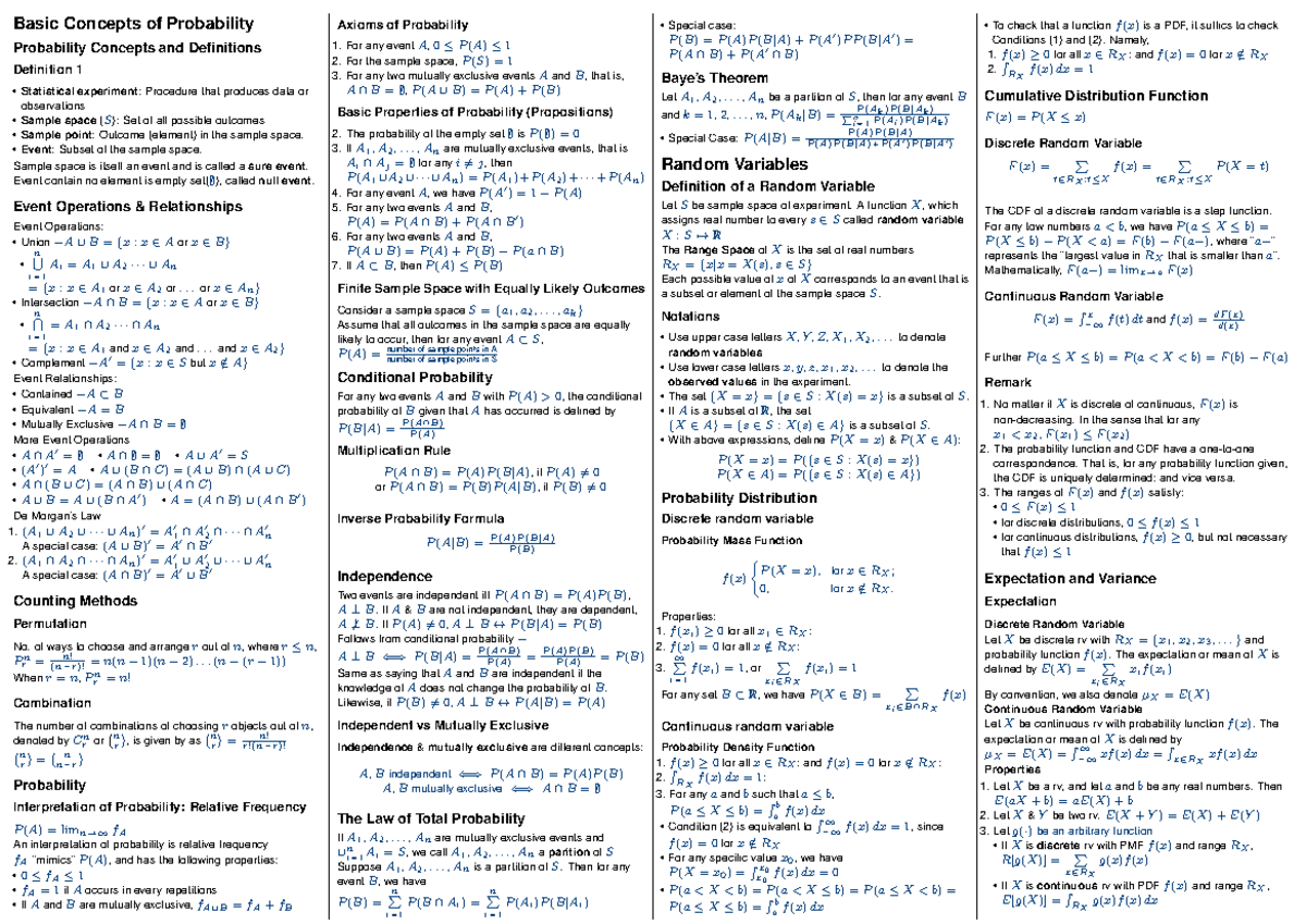 Midterms Cheatsheet - Basic Concepts of Probability Probability ...