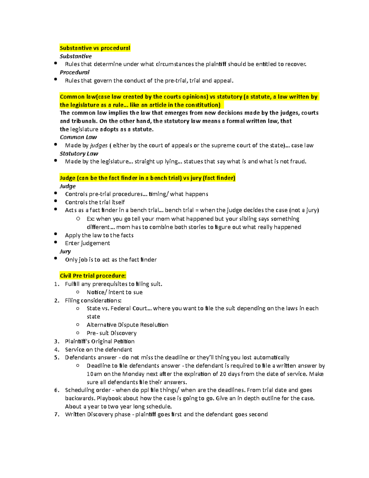 Business Law - Week 5 notes - Substantive vs procedural Substantive ...