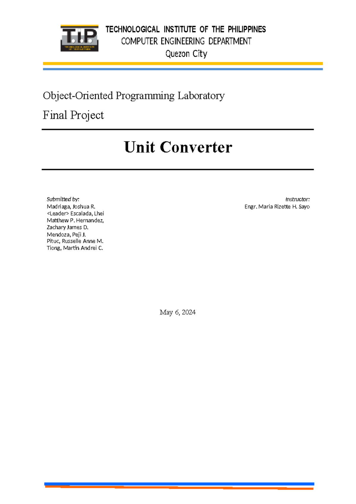 OOP-project - guide - TECHNOLOGICAL INSTITUTE OF THE PHILIPPINES ...