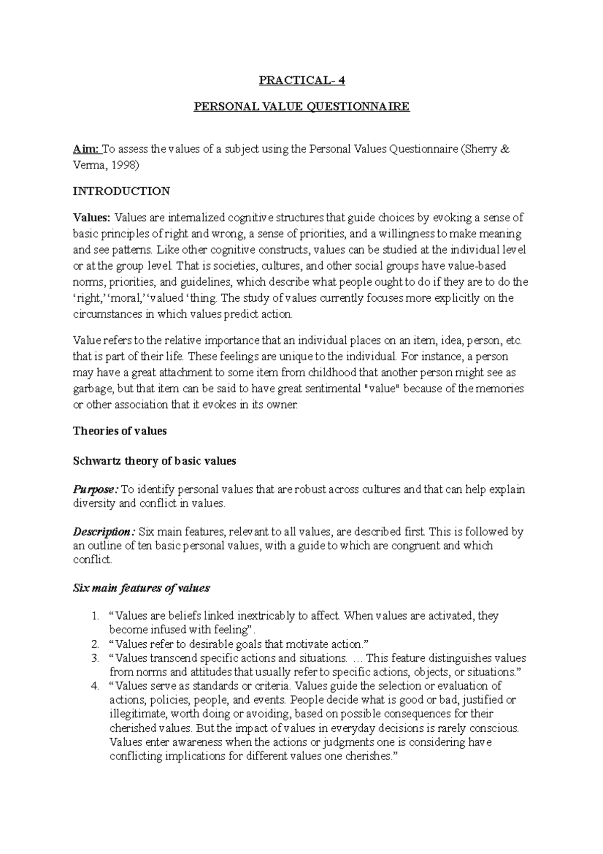 Personal Value Questionnaire - Like other cognitive constructs, values ...