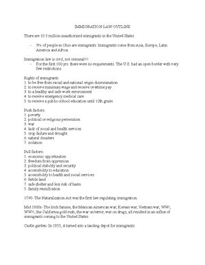 Immigration LAW Brief Outline - IMMIGRATION LAW FEDERAL GOVERNMENT HAS ...