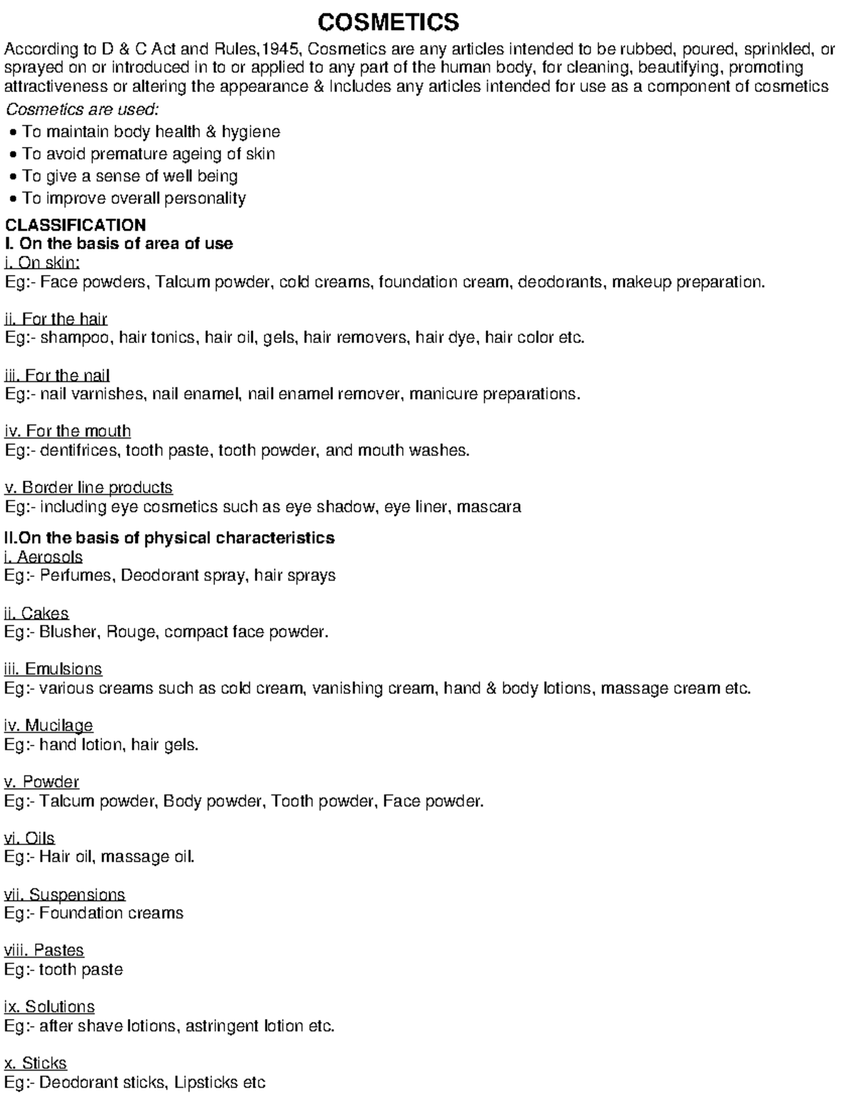 Cosmetics - Pharmacy - Studocu