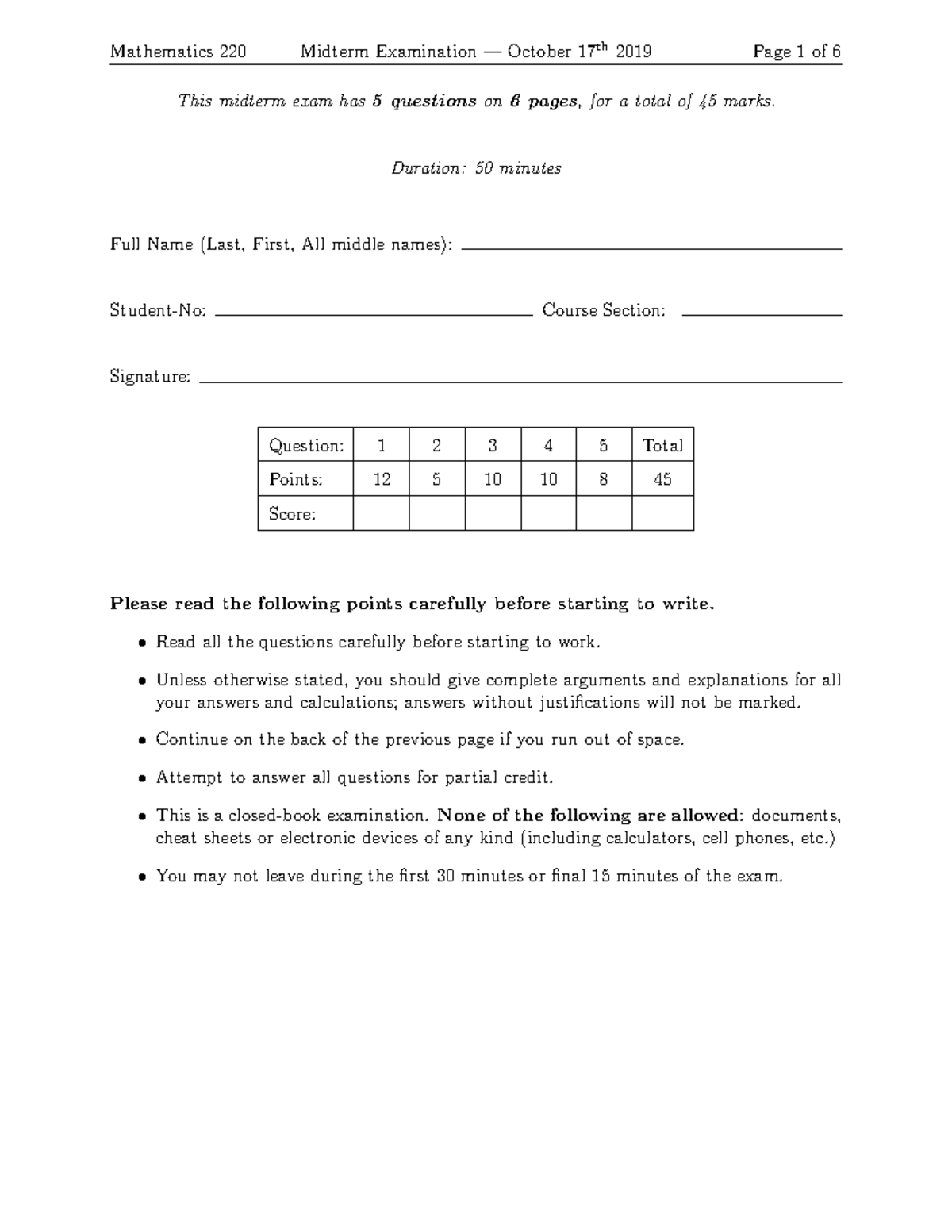 Practice Midterm math 200 - This midterm exam has5 questionson6 pages ...