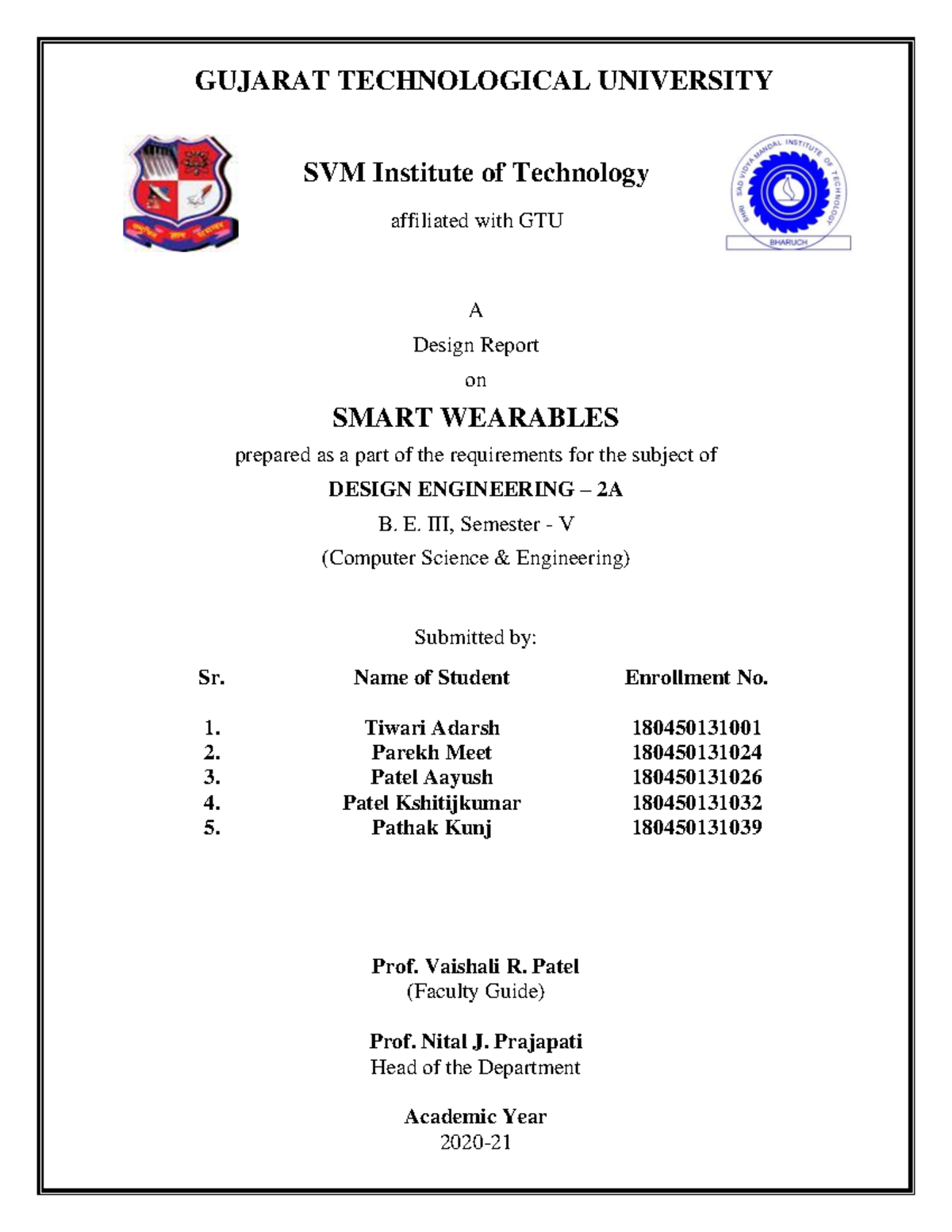 De report 3 - Design engineering - GUJARAT TECHNOLOGICAL UNIVERSITY SVM ...
