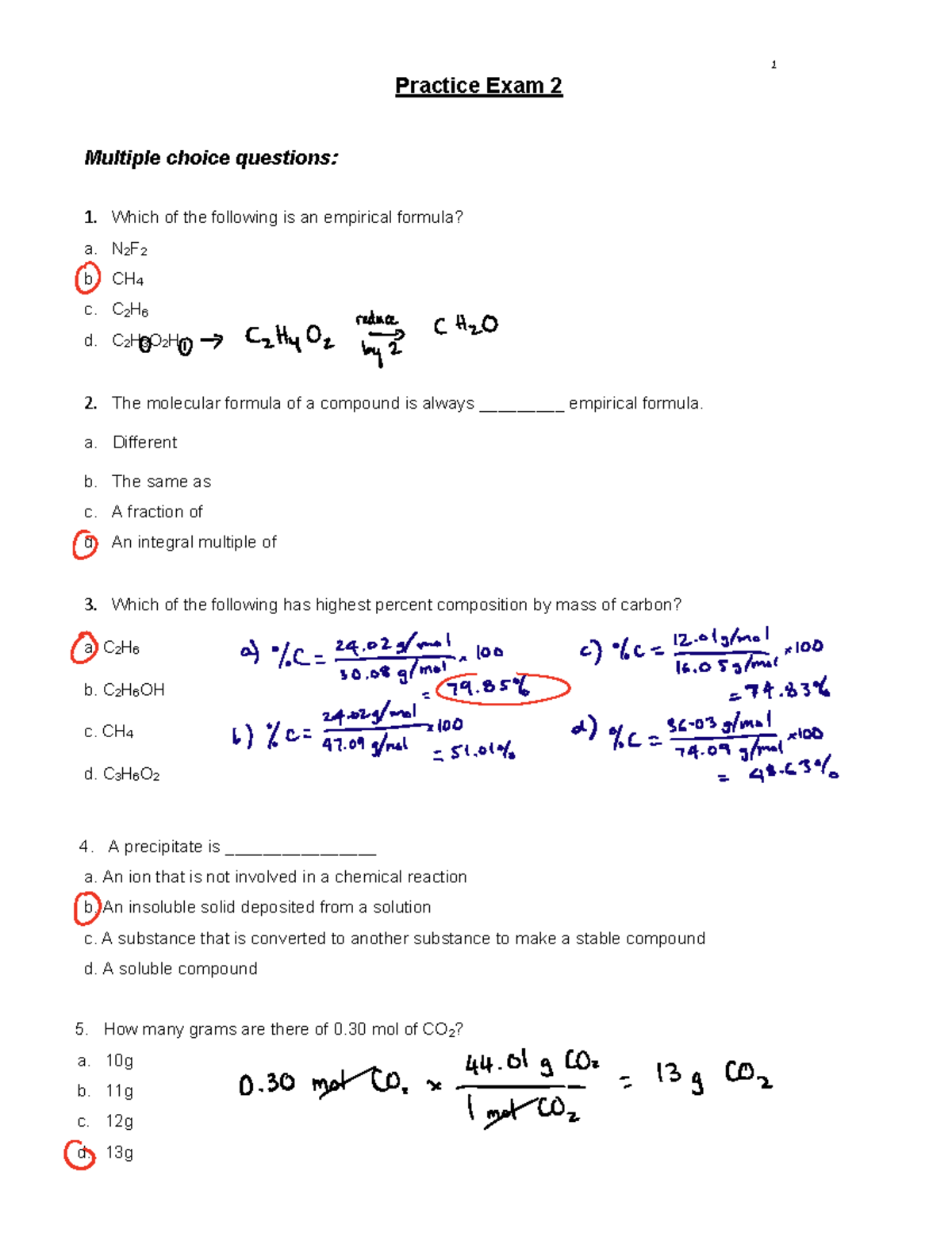 Chapter 2 Practice Questions - Practice Exam 2 Multiple choice ...