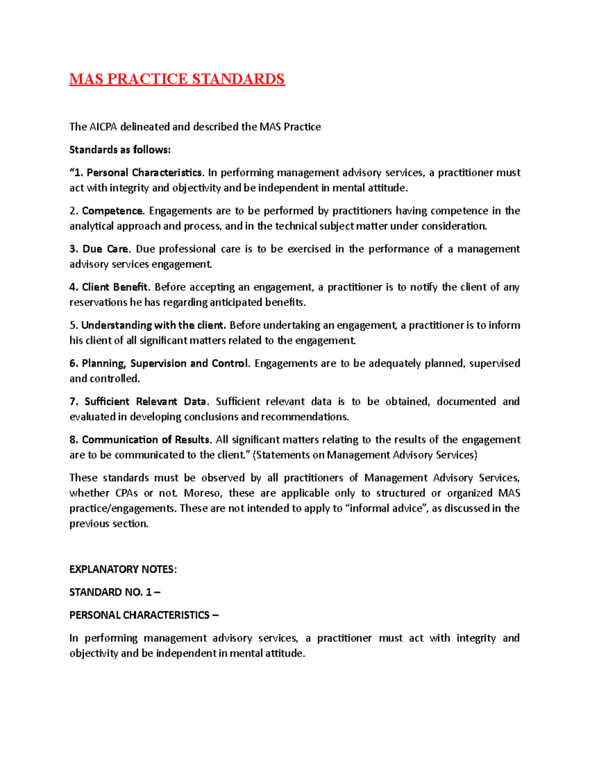 MAS Practice Standards - In performing management advisory services, a ...