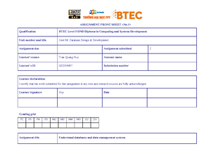 ASM Database Tran Quang Huy GCD18457 - ASSIGNMENT FRONT SHEET ...