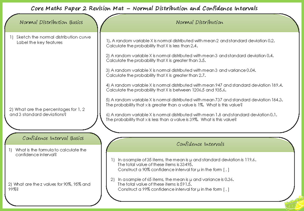 Revision mat paper 2 - practice questions - Core Maths Paper 2 Revision ...