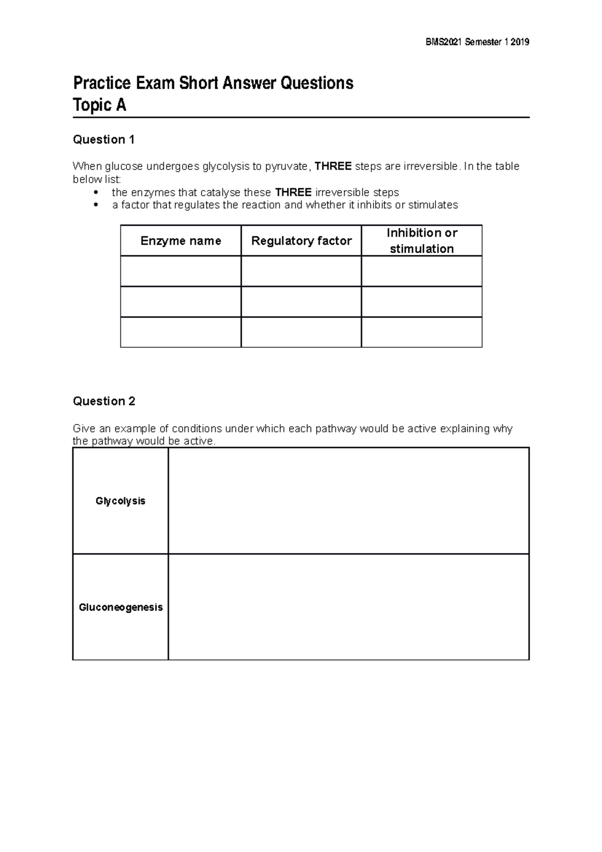 Sample/practice exam, questions - BMS2021 Semester 1 2019 Practice Exam ...