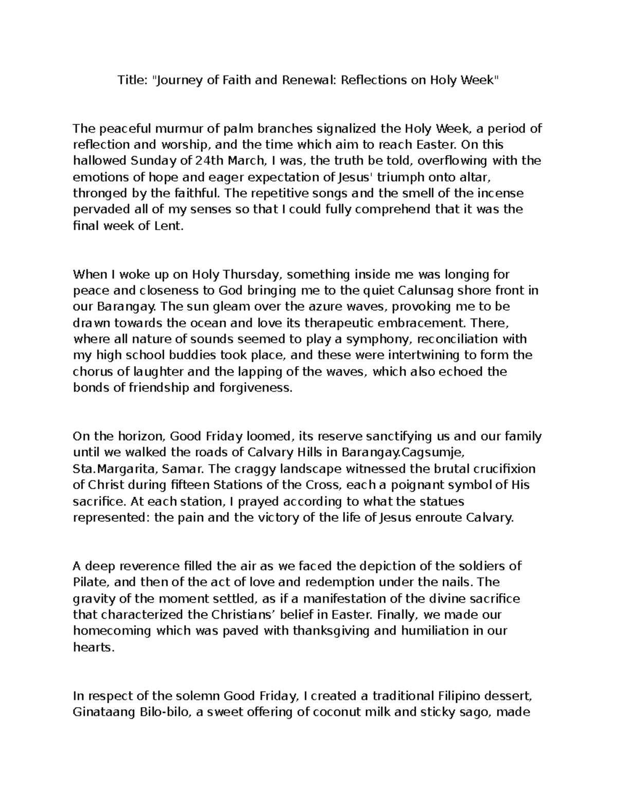 Document (2) (31) - An essay - Title: "Journey of Faith and Renewal ...