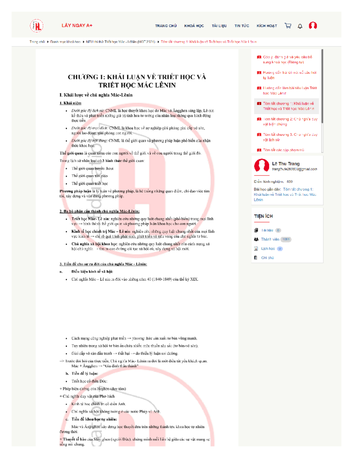 Bai hoc tom tat chuong 1 khai luan ve triet hoc va triet hoc mac lenin - Triết 1 - Studocu