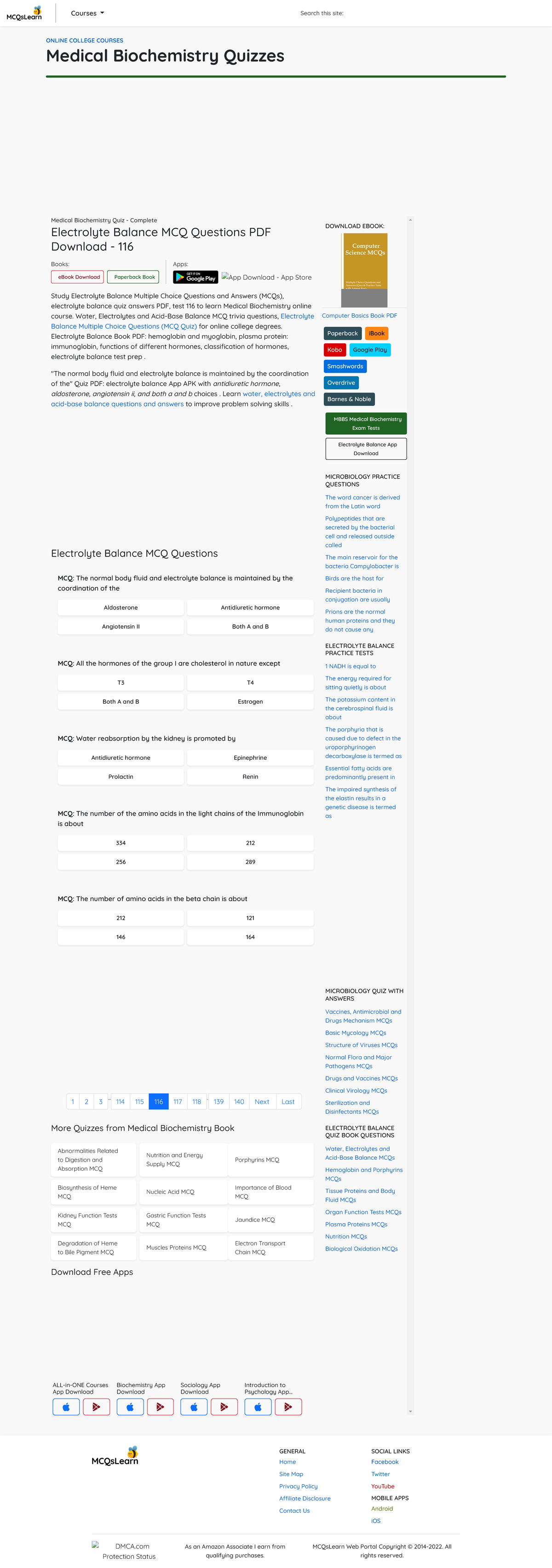 Electrolyte Balance Quiz Questions PDF - MCQs Answers - Medical ...