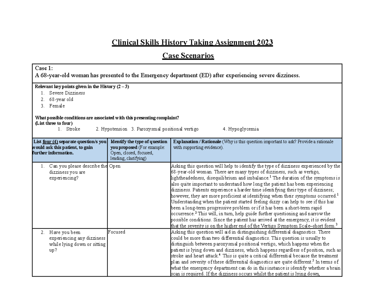 YR 2 Hx Assignment 2023 Questions V6 - Clinical Skills History Taking ...