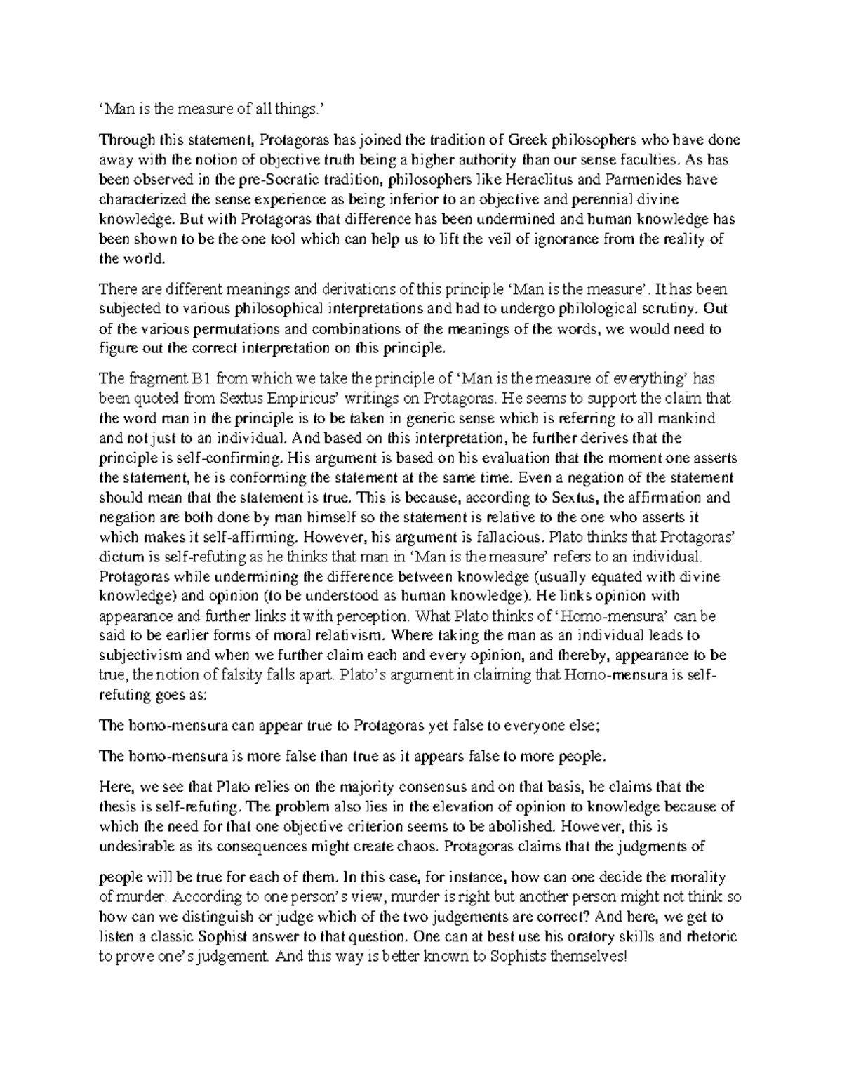 Protagoras - Man is the measure of all things - ‘Man is the measure of ...