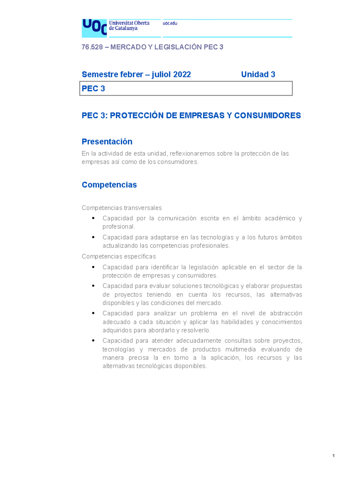 Enunciado correspondiente a la PEC 3 (Castellano) - 76 – MERCADO Y ...