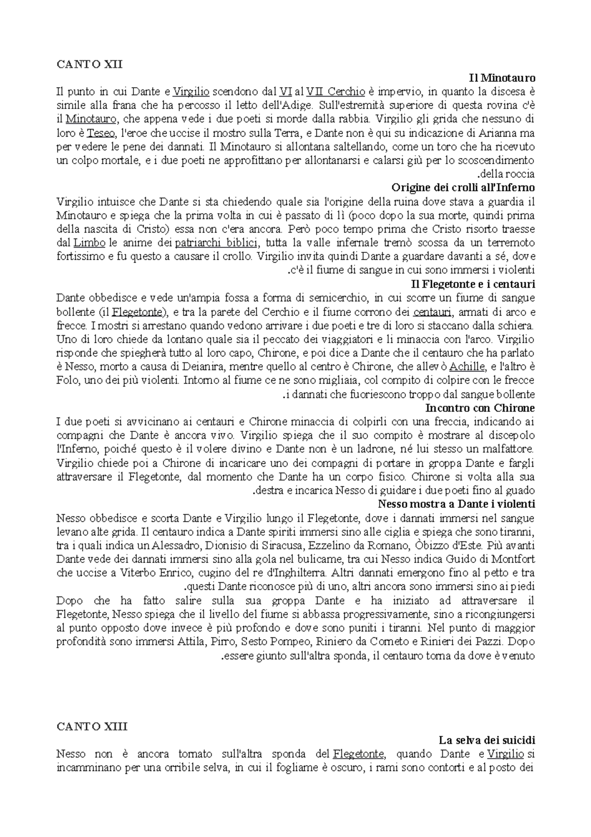 Riassunto inferno XII-XVI docx - CANTO XII Il Minotauro Il punto in cui ...