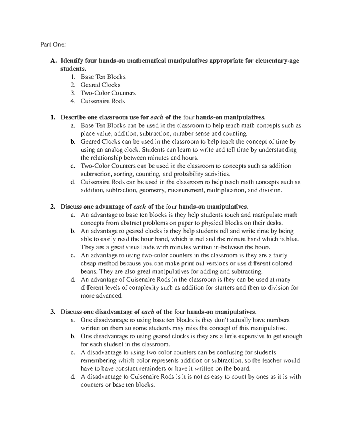 Math Methods Task - Part One: A. Identify four - Studocu