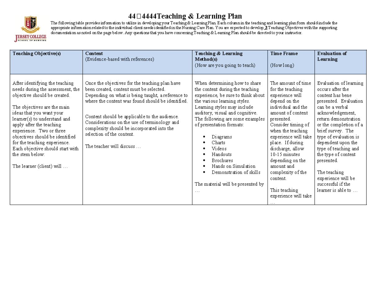 Teaching Plan updated 03232022 - 44񜣈4444Teaching & Learning Plan The ...