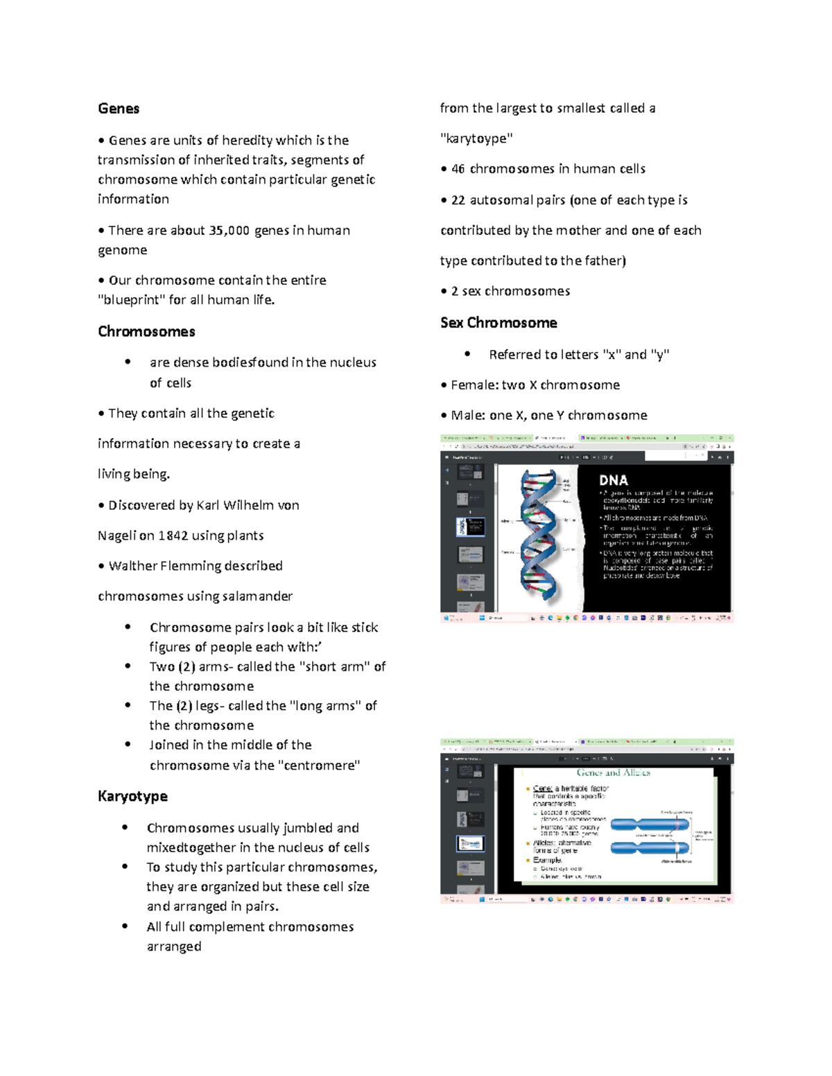 Cytogenetics week 1 - NOTES - Genes Genes are units of heredity which ...